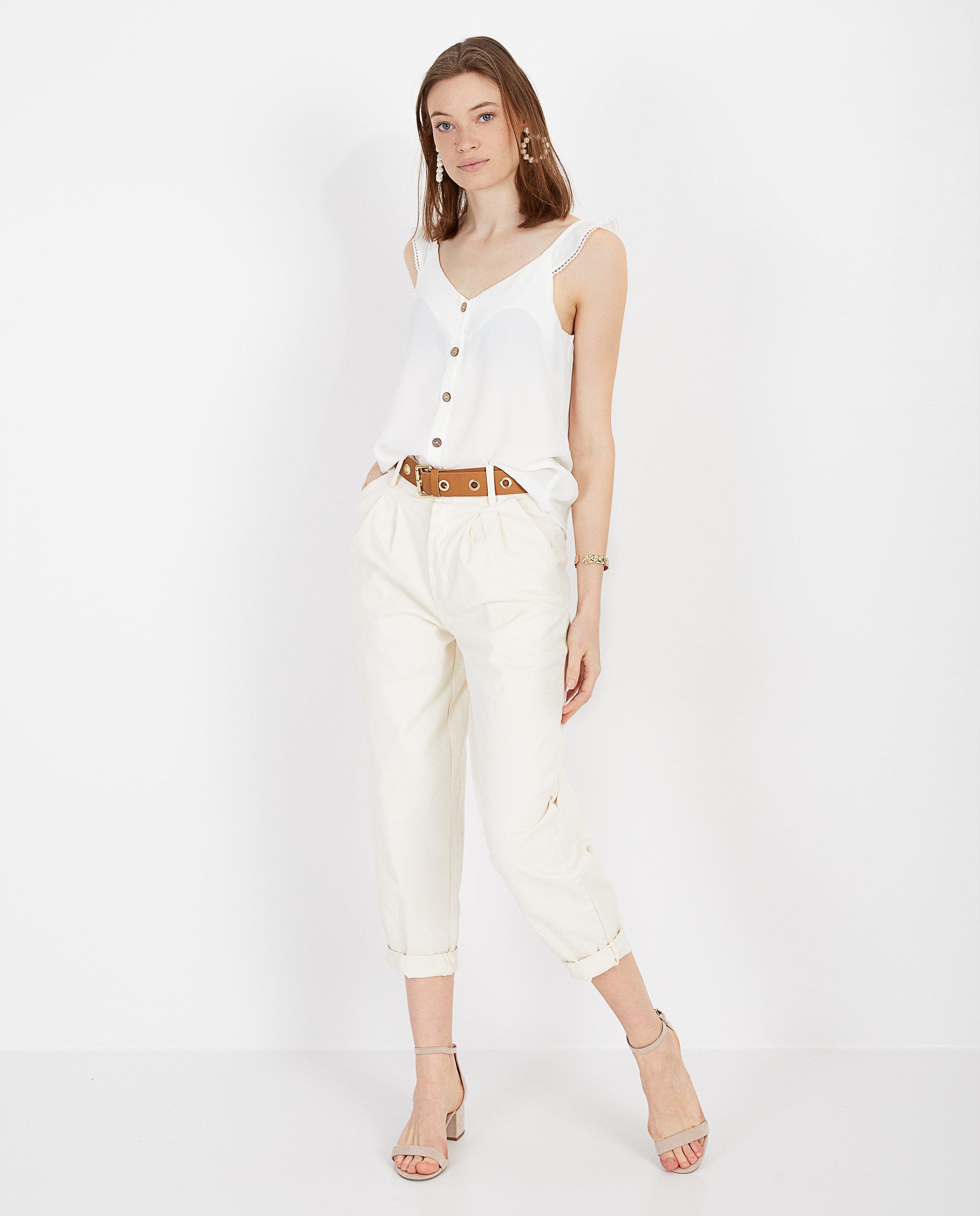 Witte baggy broek met riem Paris | JBC België België