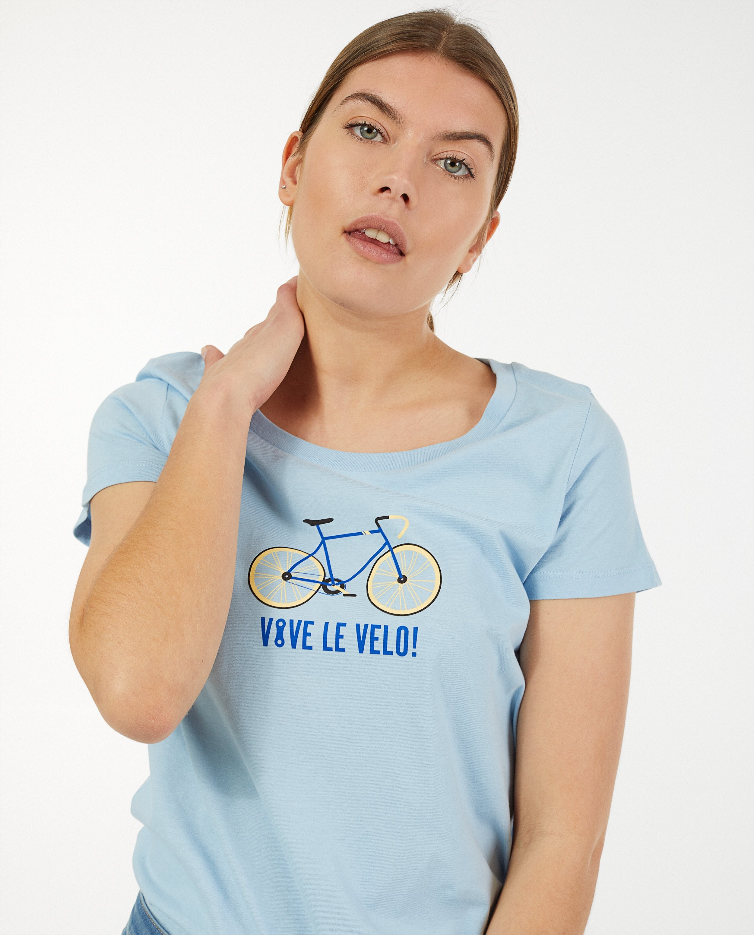 Blauw T-shirt met print Vive le vélo