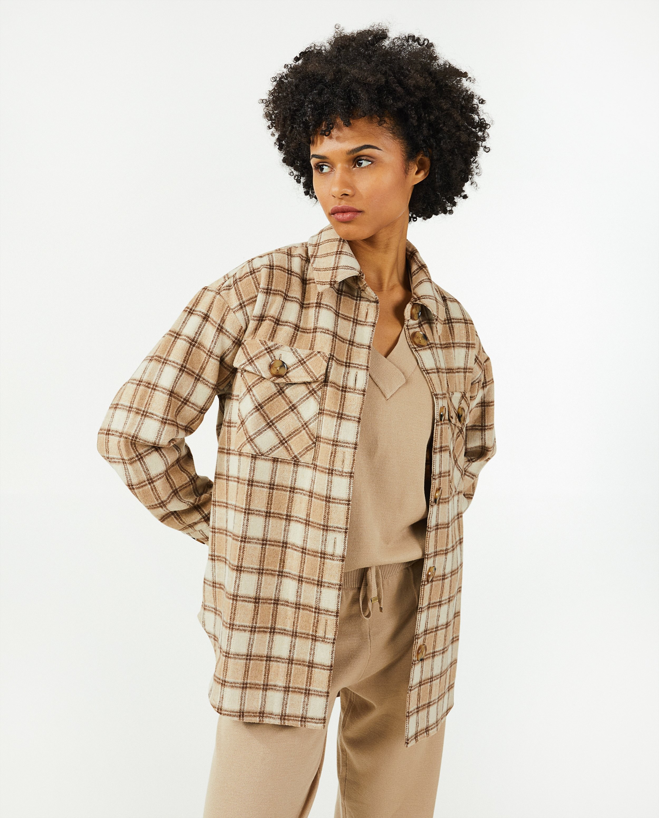 Bruine shacket met ruiten Sora