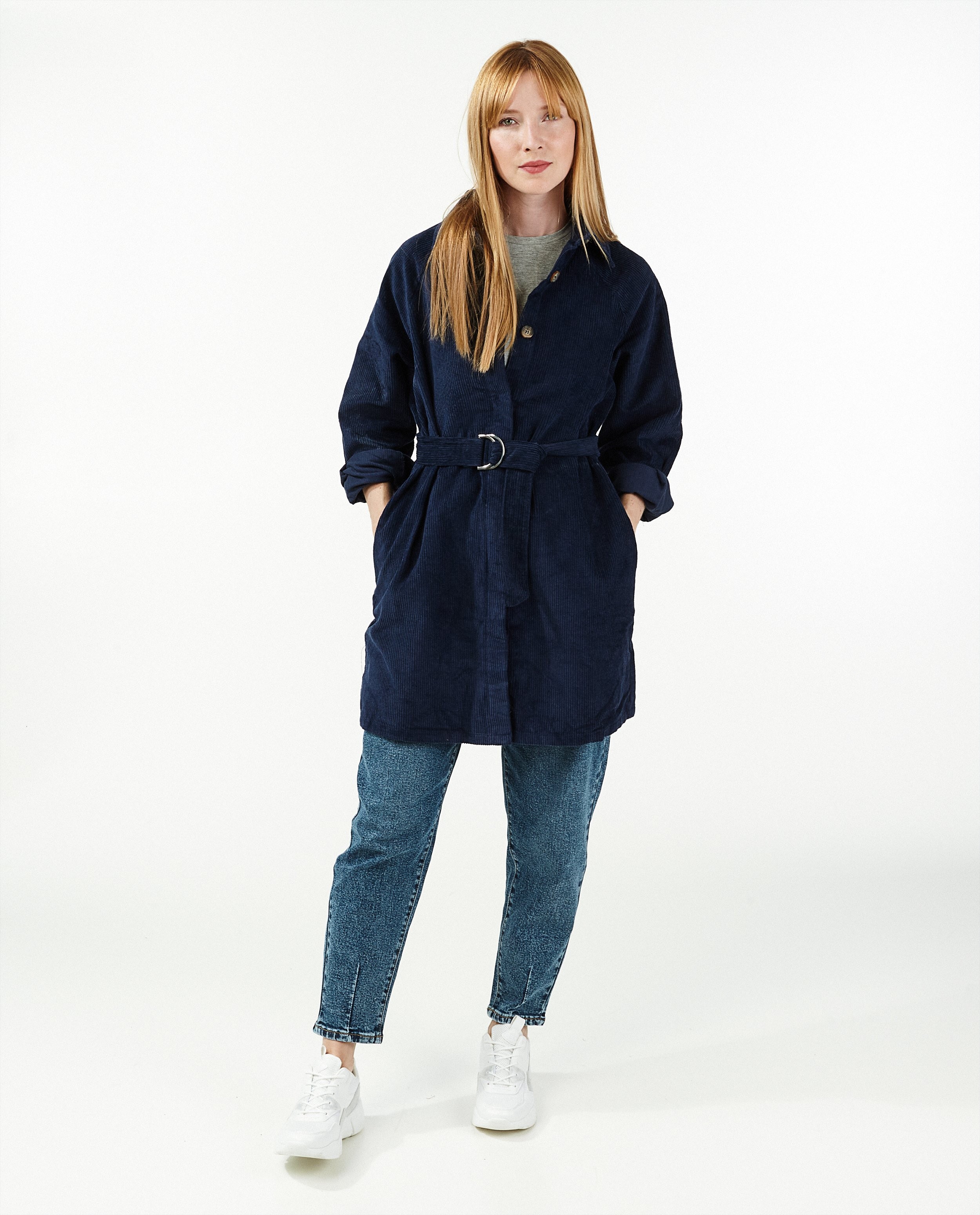 Donkerblauwe jurk van ribfluweel lang Paris | JBC België België