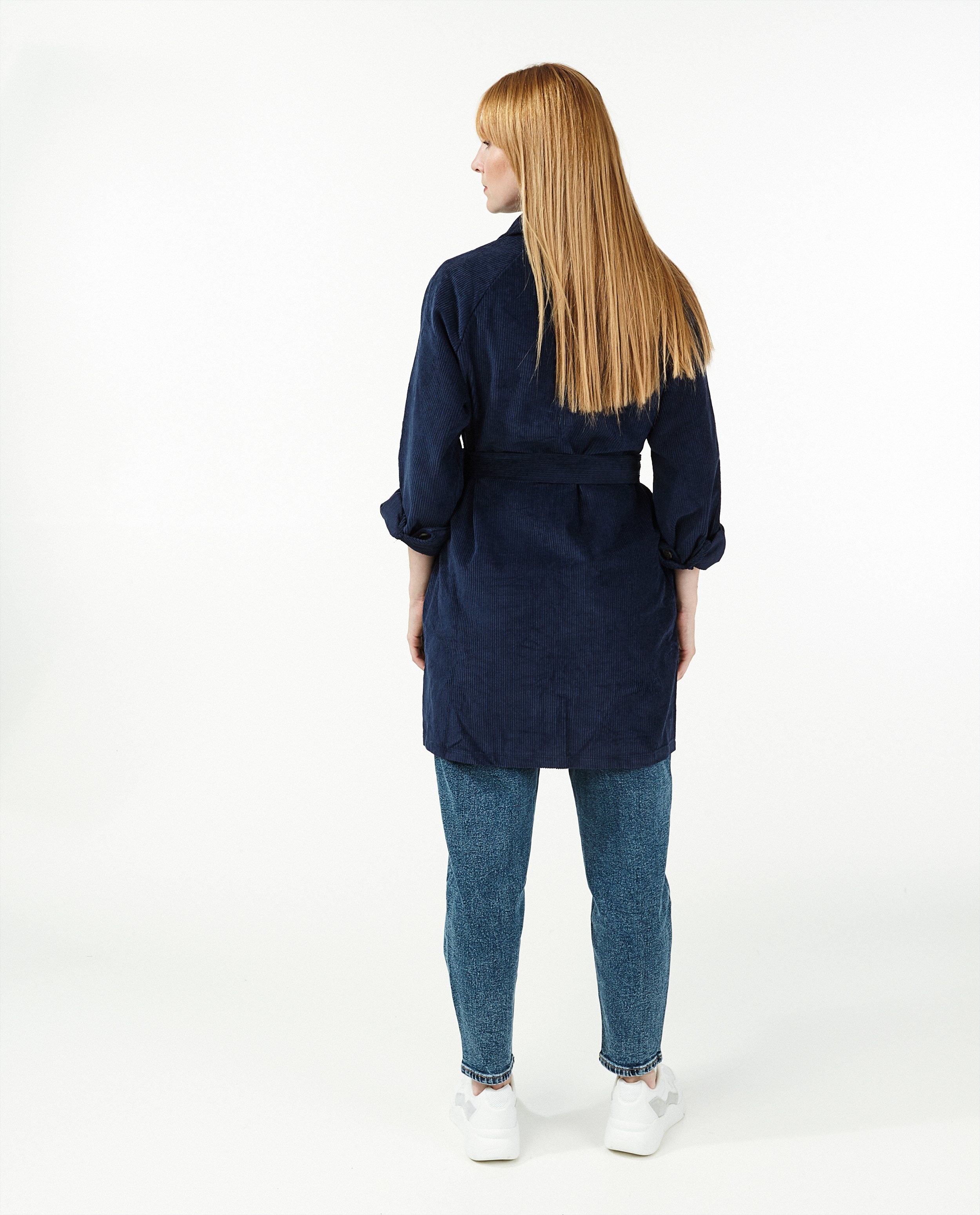 Donkerblauwe jurk van ribfluweel lang Paris | JBC België België